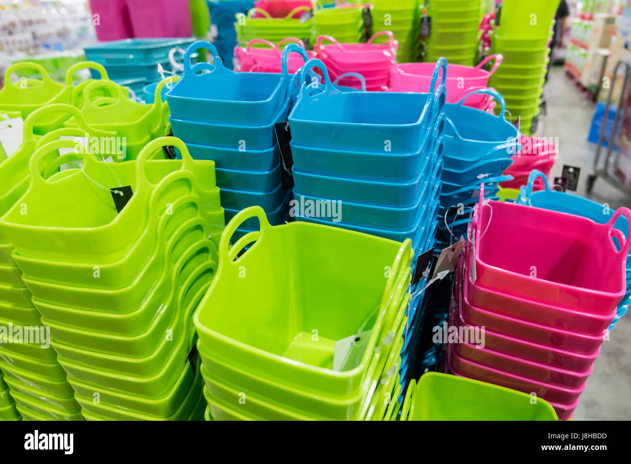 A stack of colorful plastic buckets Stock Photo - Alamy