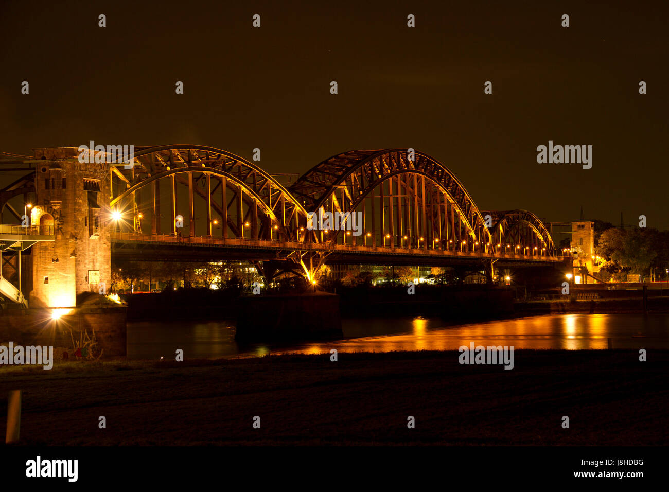 cologne, bridge, at night, night, nighttime, night photograph, arc ...