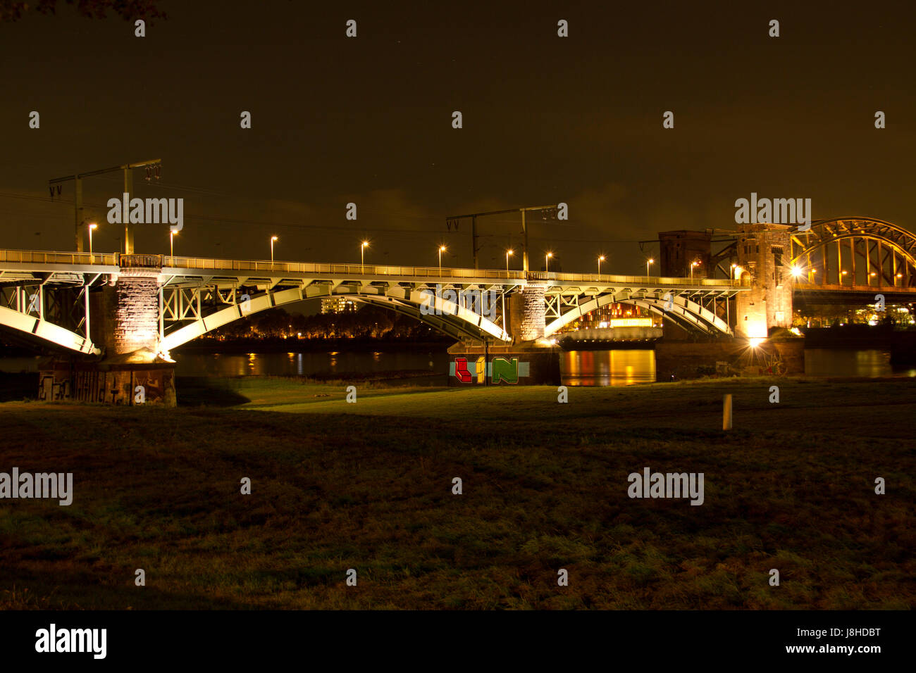 cologne, bridge, at night, night, nighttime, night photograph, arc ...