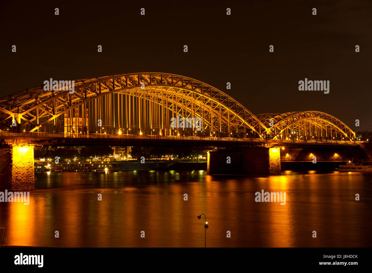 cologne, bridge, at night, night, nighttime, arc, arcs, shine, shines ...