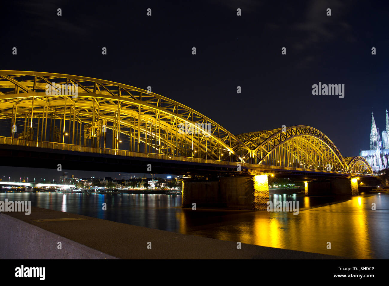 cologne, bridge, at night, night, nighttime, arc, arcs, shine, shines ...