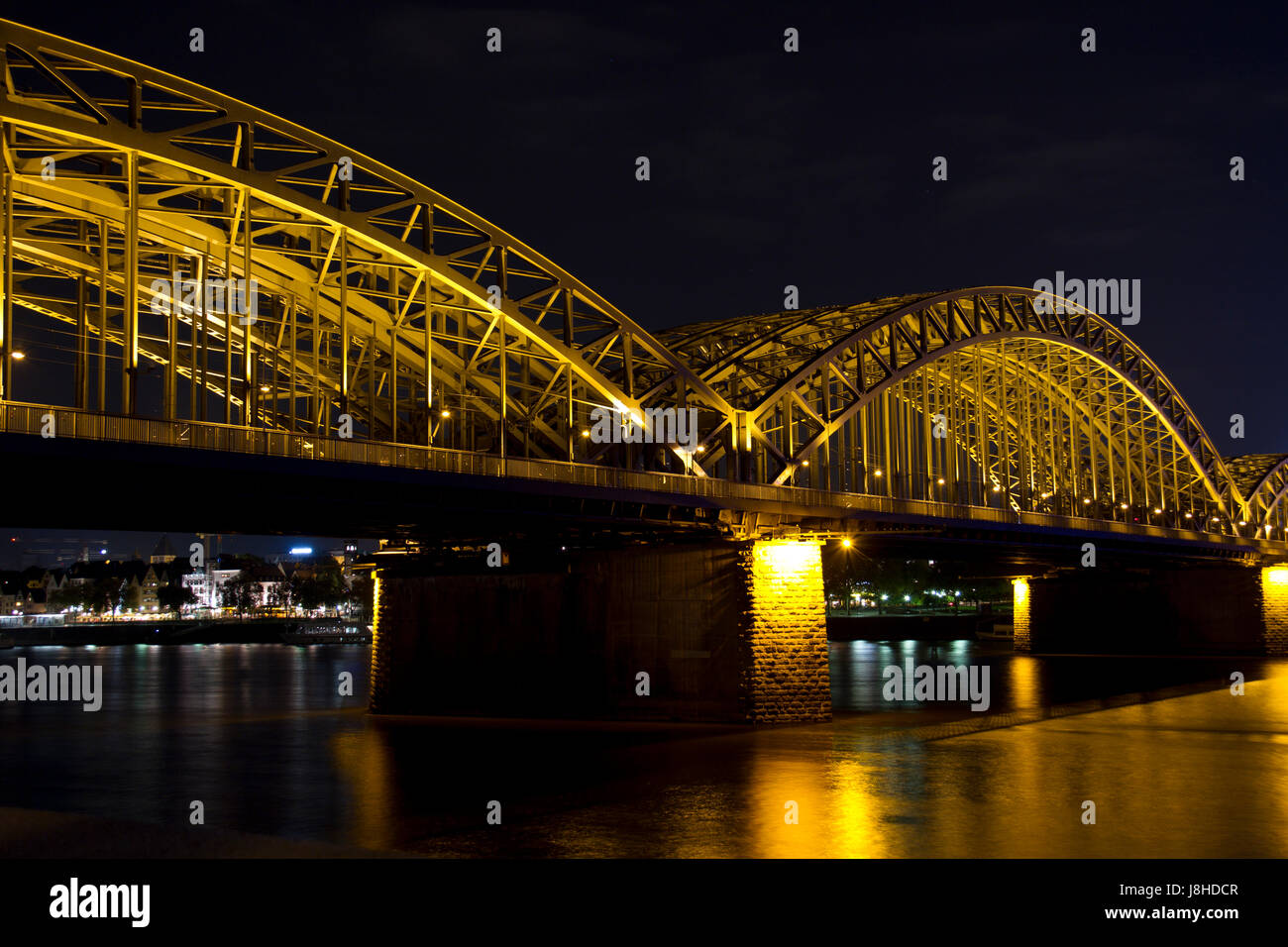 cologne, bridge, at night, night, nighttime, arc, arcs, shine, shines ...
