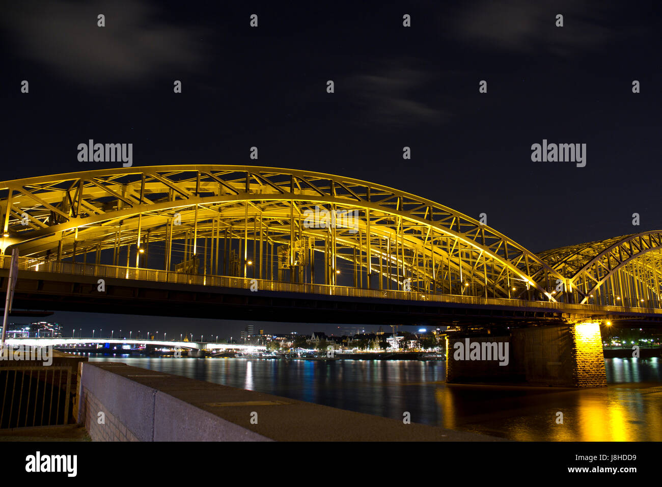 cologne, bridge, at night, night, nighttime, arc, arcs, shine, shines ...