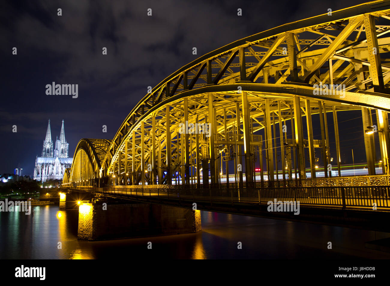 cologne, bridge, at night, night, nighttime, arc, arcs, shine, shines ...