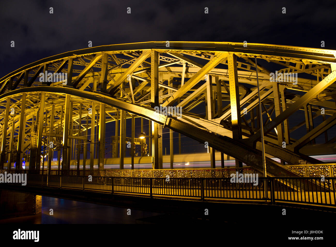 cologne, bridge, at night, night, nighttime, arc, arcs, shine, shines ...