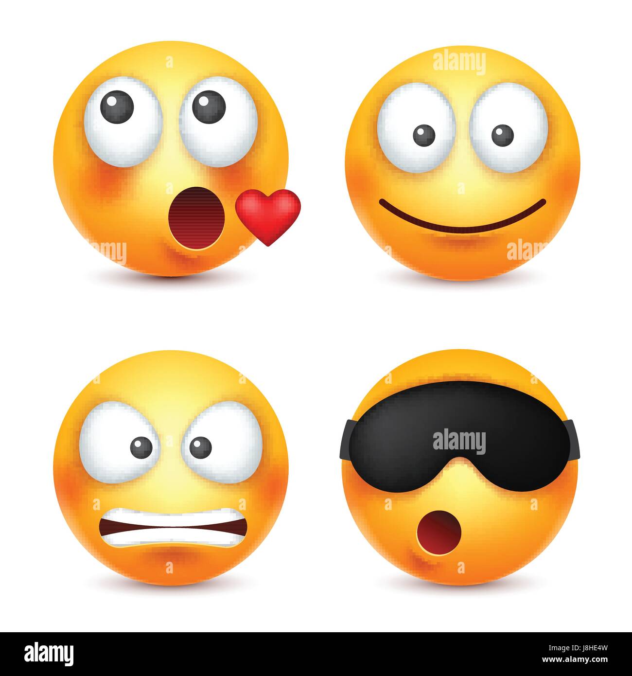 Smiley with heart,sleep emoticon. Yellow face with emotions. Facial expression. 3d realistic ...