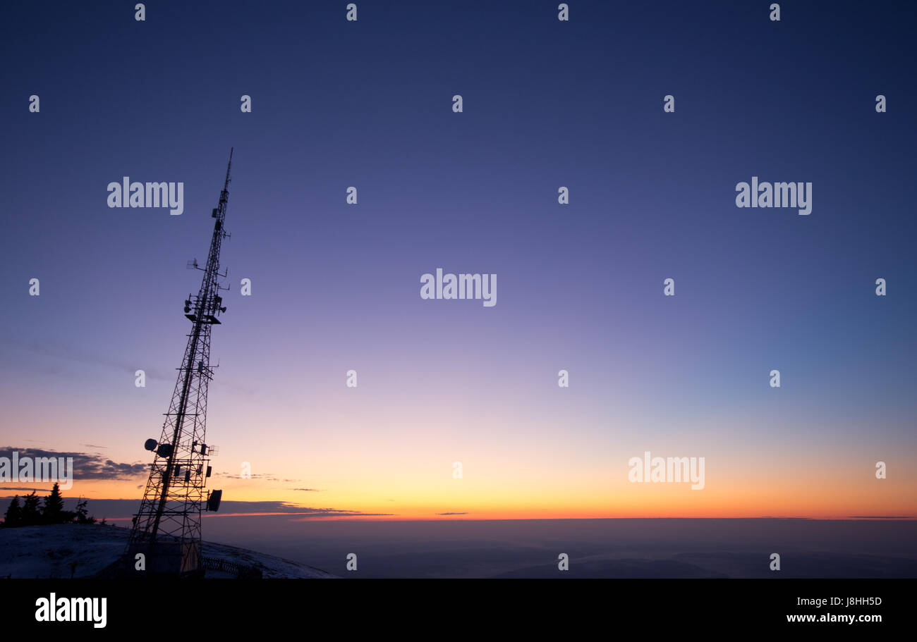 tower, sunset, sunrise, metal, antenna, mast, radio, radio mast, tower ...
