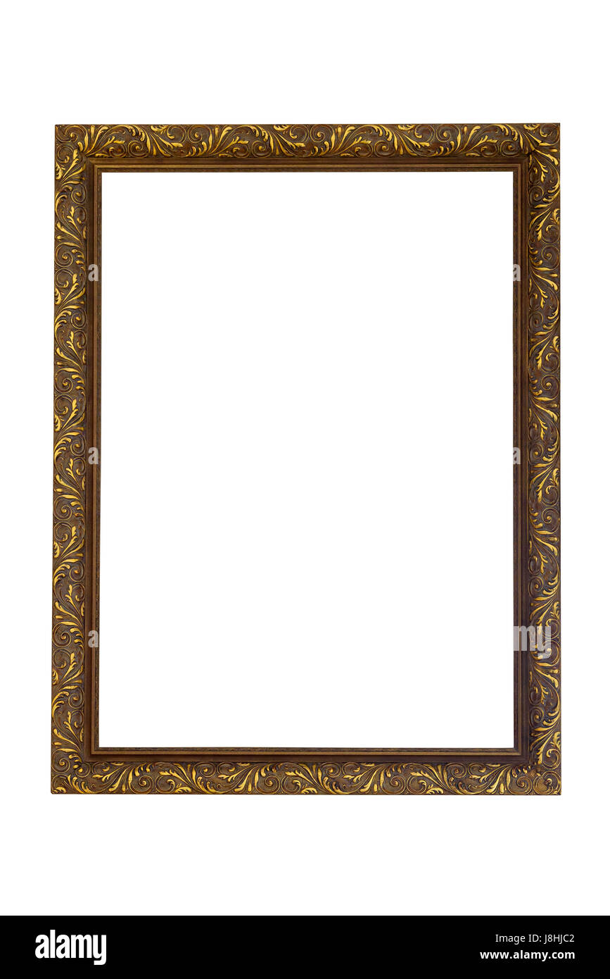 Rectangle gilded picture frame isolated on white background with ...