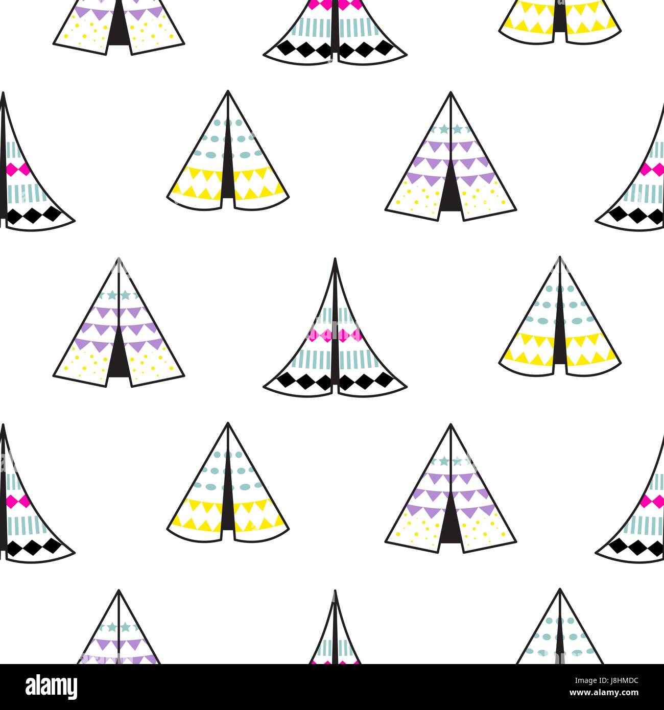 Indian teepee white vector white seamless pattern. Minimalistic style ...