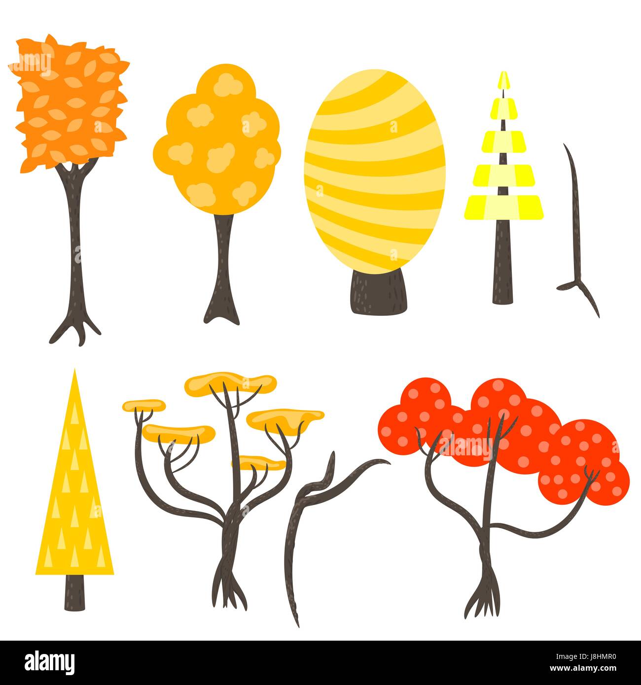 Vector tree clip art nature set. Forest autumn fall yellow red trees in ...
