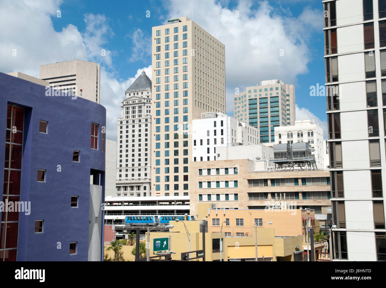 The view of different style buildings in Miami downtown (Florida Stock ...