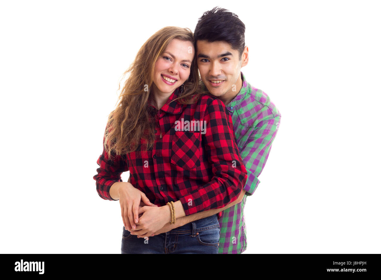 Young couple in plaid shirts Stock Photo - Alamy