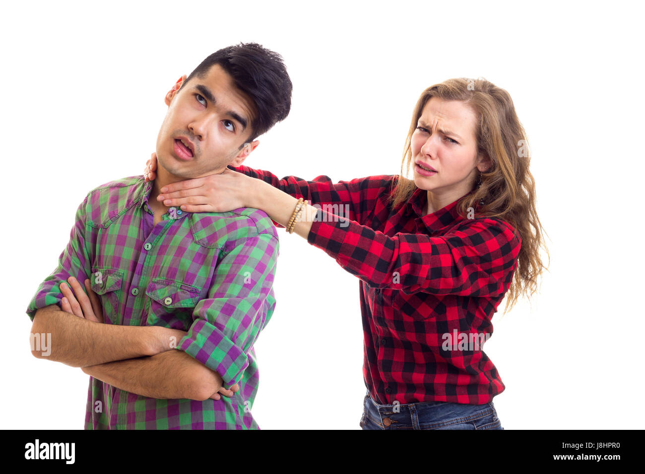 Woman strangling man Stock Photo - Alamy
