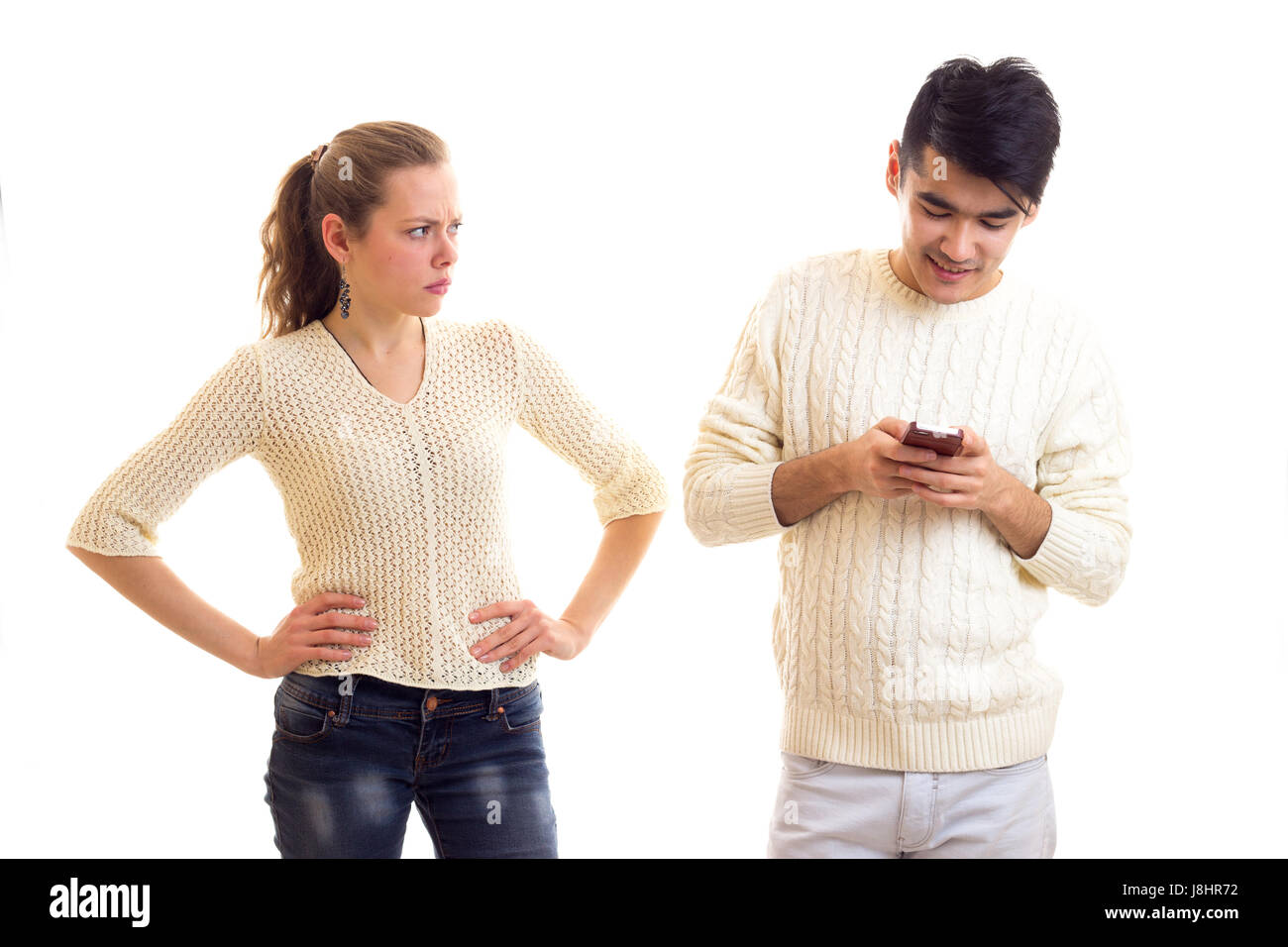 Woman man using smart Cut Out Stock Images & Pictures - Alamy