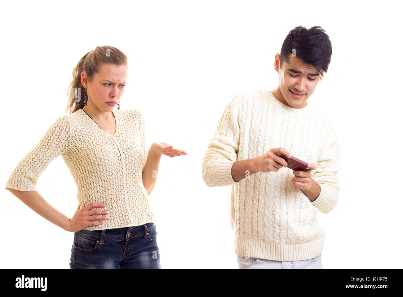 Cheerful man using smart Cut Out Stock Images & Pictures - Alamy