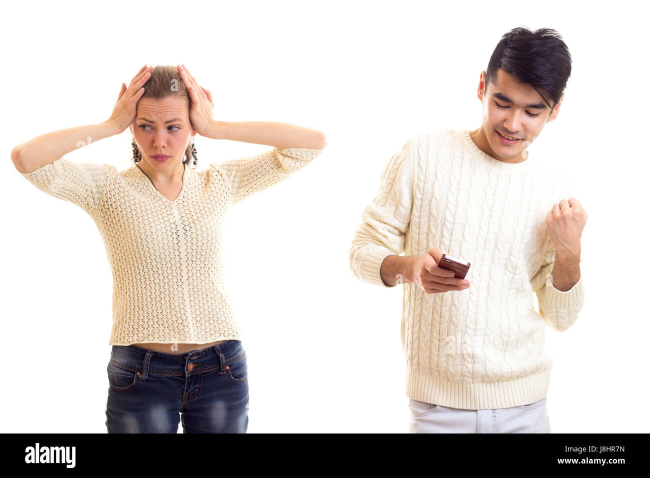 Beautiful woman smartphone media Cut Out Stock Images & Pictures - Alamy