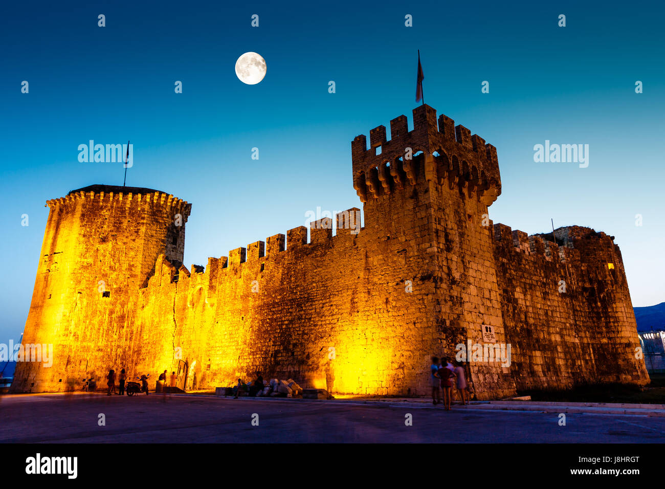 Full Moon above Medieval Castle of Kamerlengo in Trogir, Croatia Stock ...