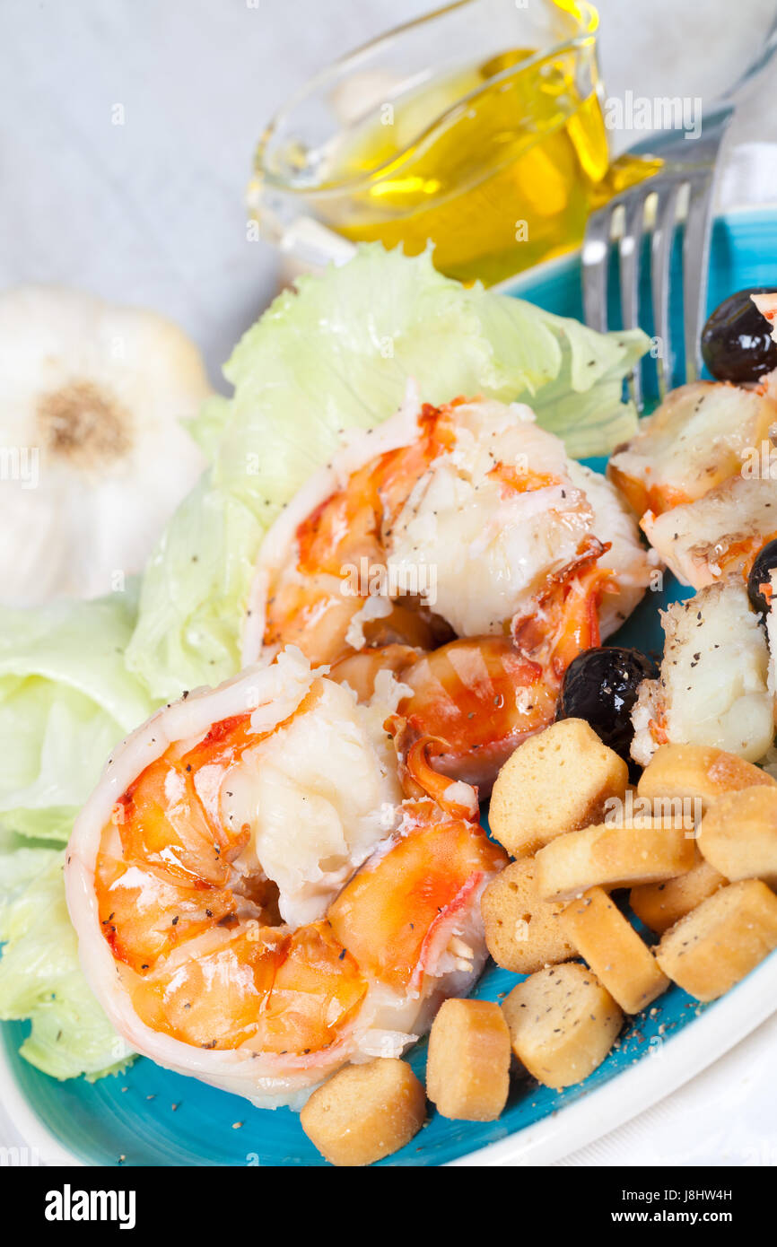 restaurant, shrimp, seafood, tails, slice, scampi, salad, restaurant ...