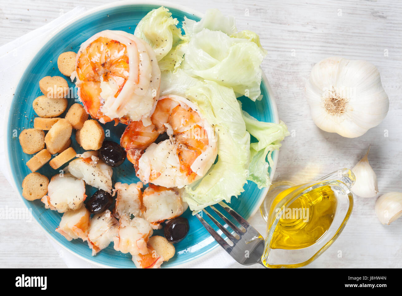 restaurant, shrimp, seafood, tails, slice, scampi, salad, restaurant ...