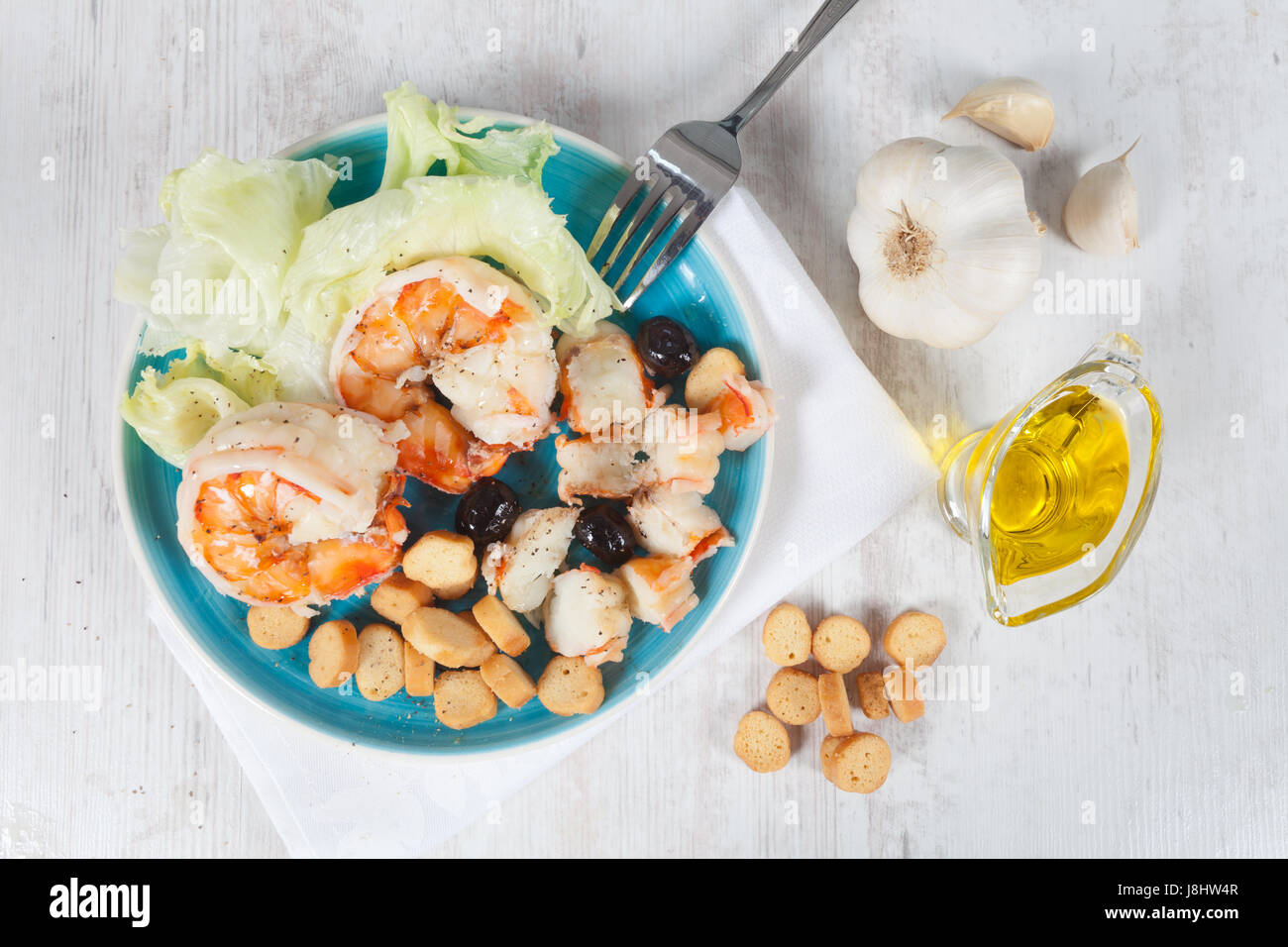 restaurant, shrimp, seafood, tails, slice, scampi, salad, restaurant ...