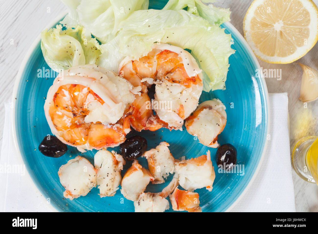 restaurant, shrimp, seafood, tails, slice, scampi, salad, restaurant ...
