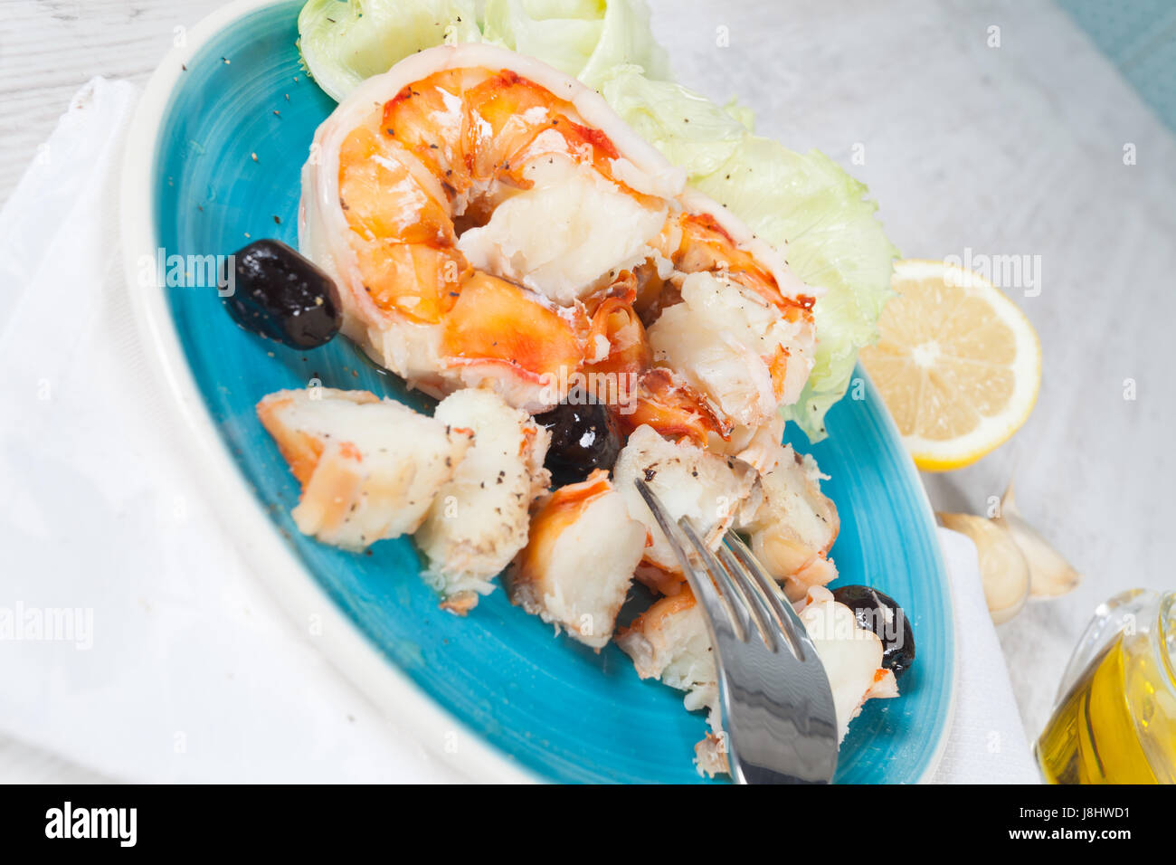 restaurant, shrimp, seafood, tails, slice, scampi, salad, restaurant ...