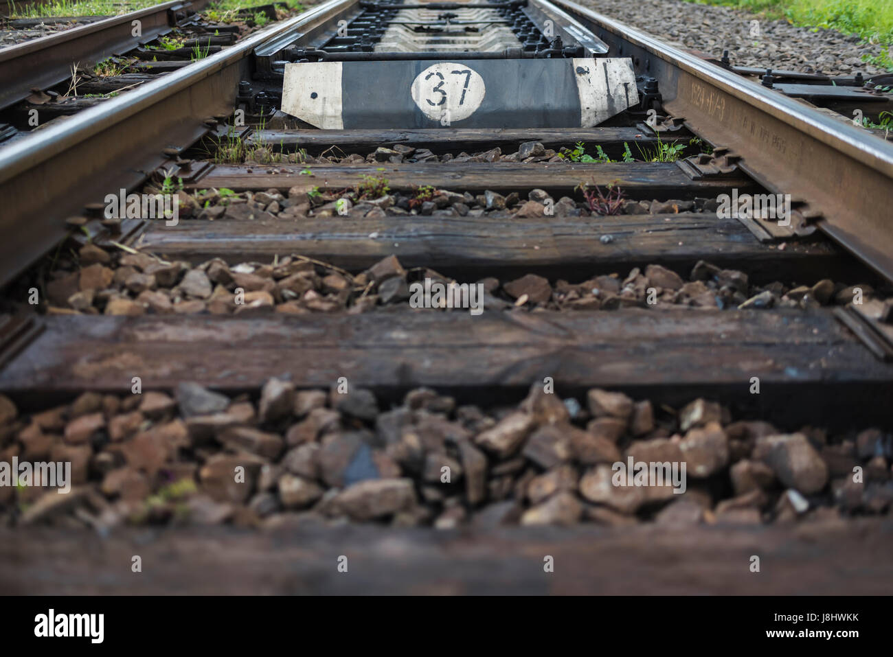 Railway line with its elements, closeup, Ukraine Stock Photo - Alamy