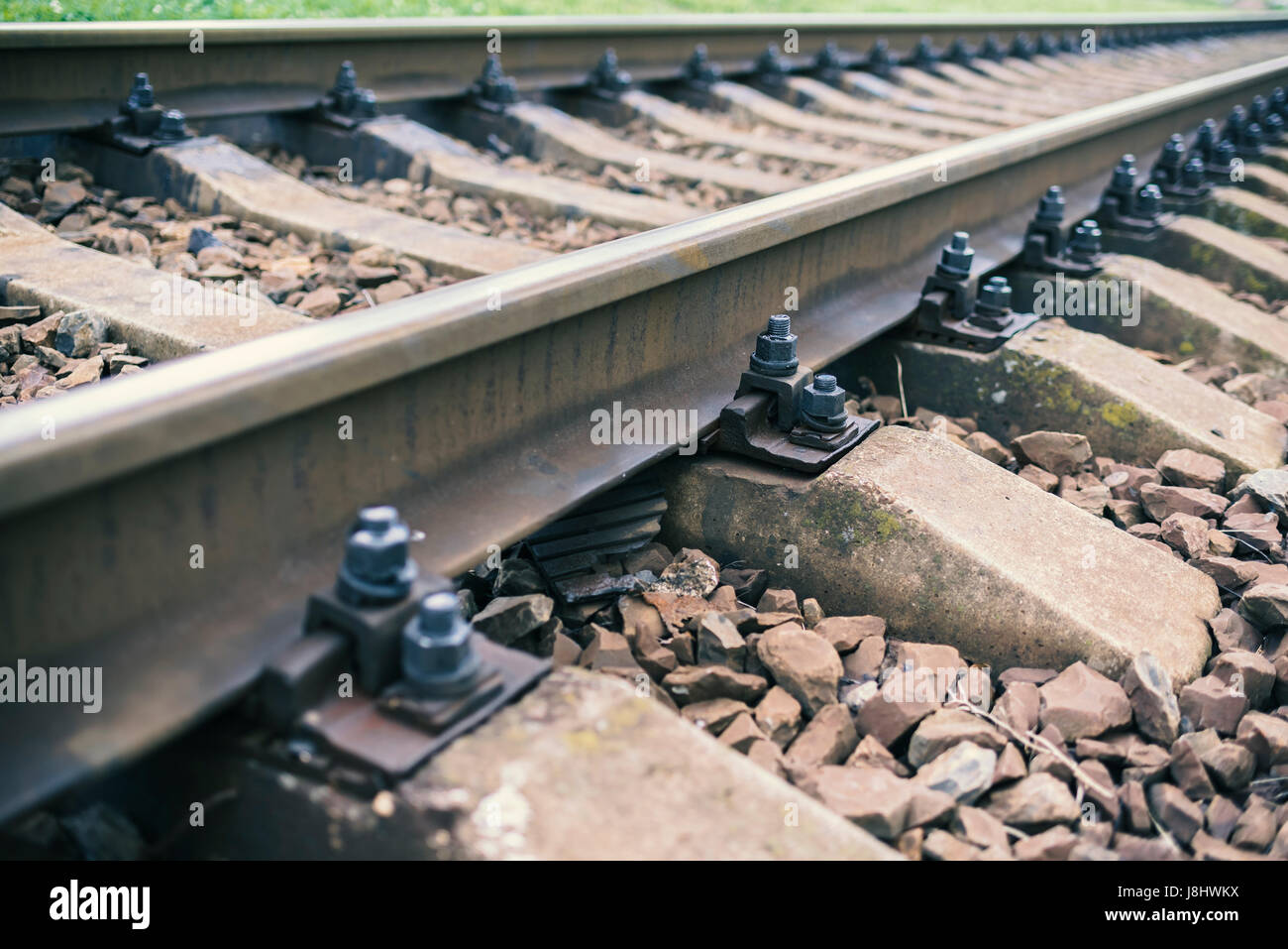 Railway line with its elements, closeup, Ukraine Stock Photo - Alamy