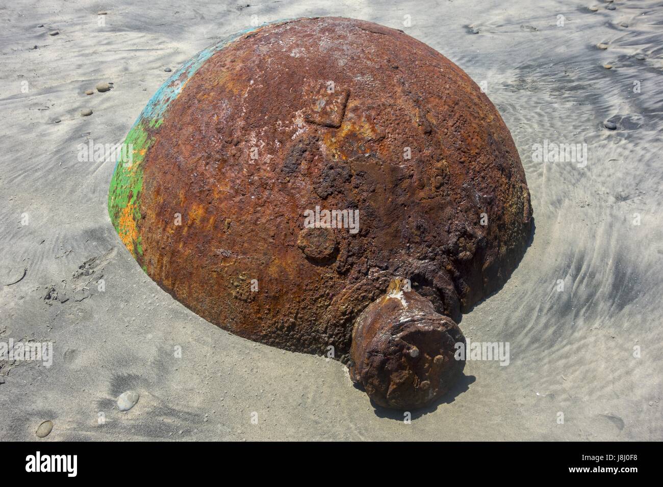 Old Rusted Sea Buoy Washed out by Pacific Ocean High Tide on Torrey ...