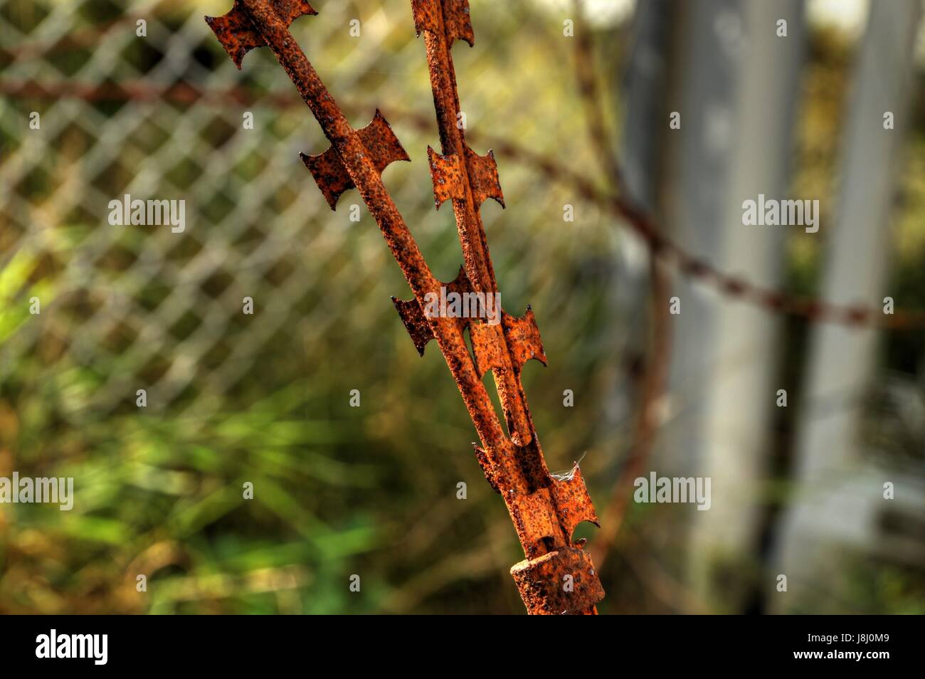 danger, rusty, rust, barrier, fence, fence in, fencing, barbed wire ...