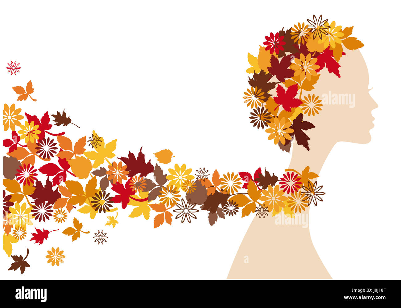 woman, profile, leaf, flower, plant, face, head, fall, autumn, woman ...
