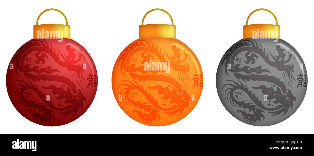 isolated, new, dragon, chinese, christmas, balls, years, year ...