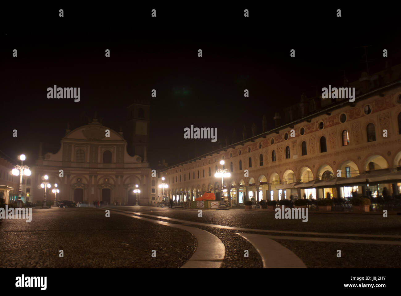 art, night, nighttime, square, arcade, italian, cobblestone, paved ...