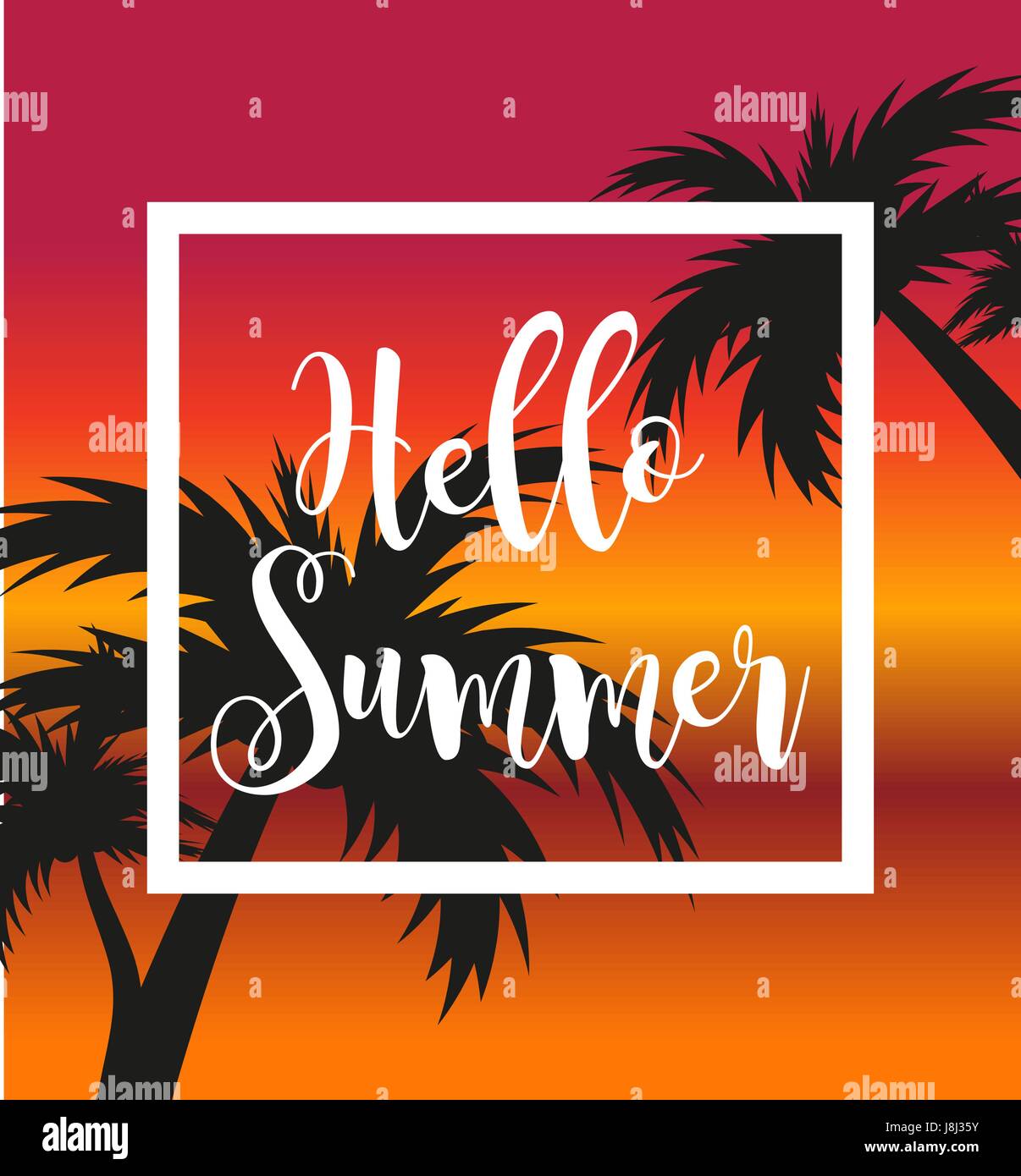 Hello summer template for poster in white frame on a background of ...