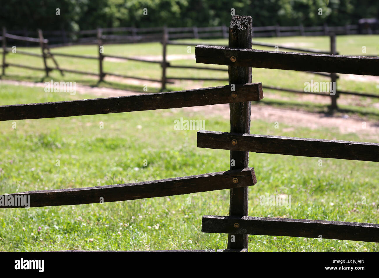 Closeup details of wooden corral fence on animal farm Stock Photo - Alamy