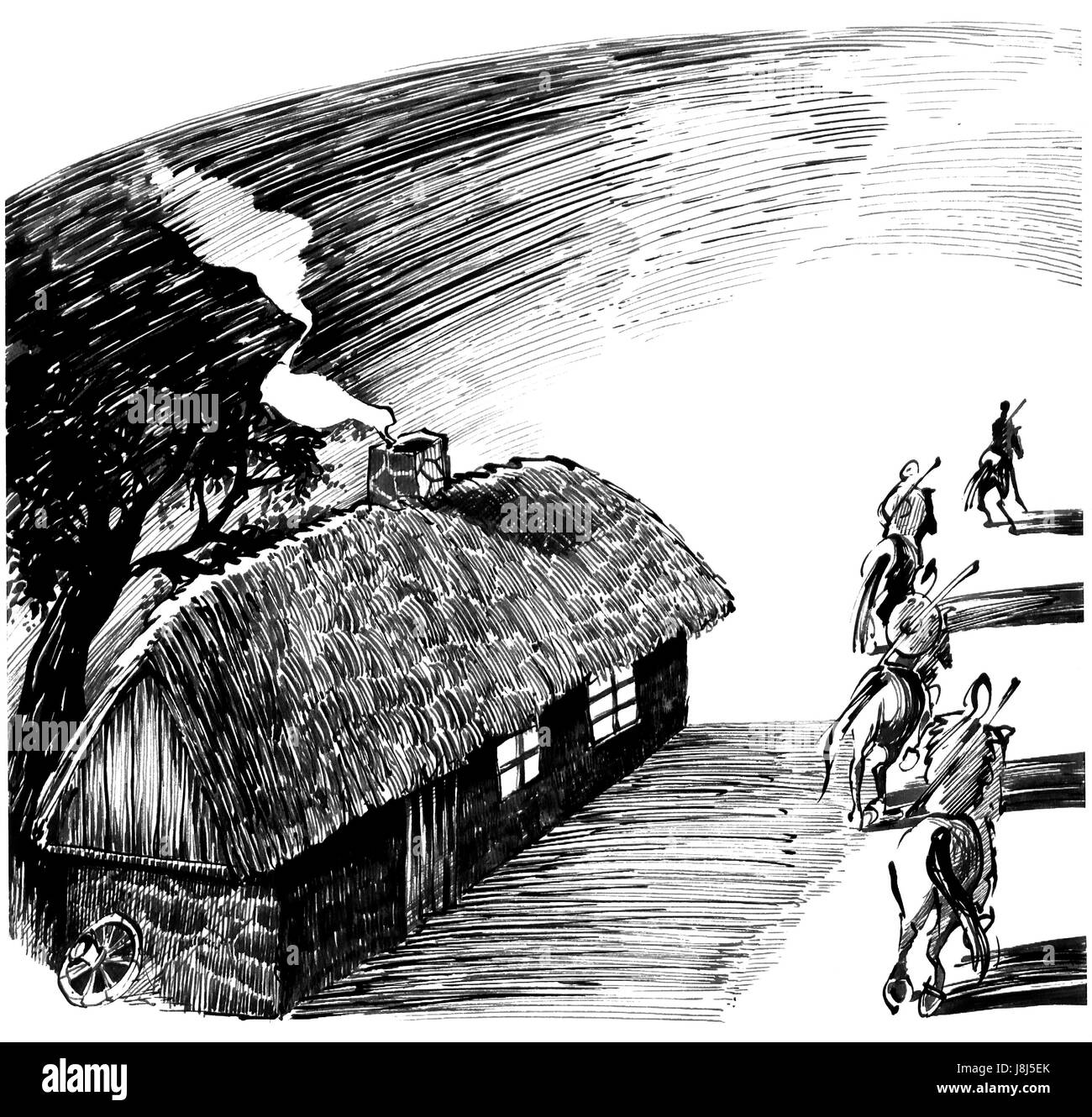 night, nighttime, vintage, illustration, cottage, drawing, photo ...