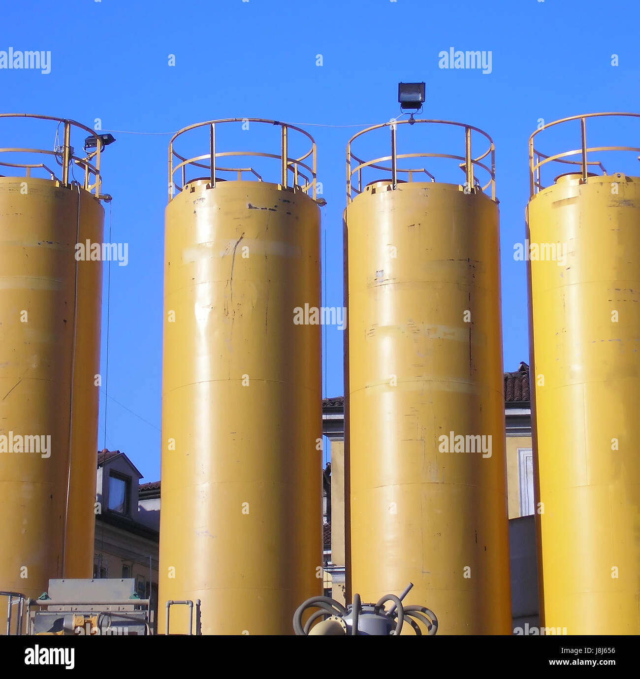 blue, industrial, container, tank, tanks, firmament, sky, containers ...