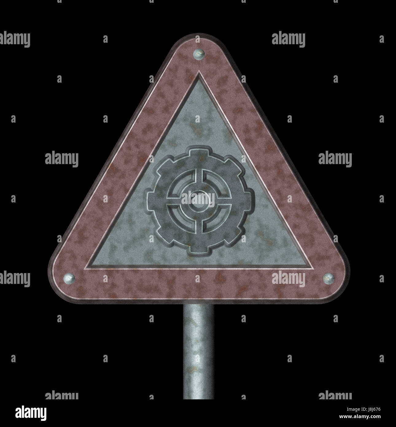sign, signal, iron, metal, wheel, cogwheel, attention, warning, sign ...