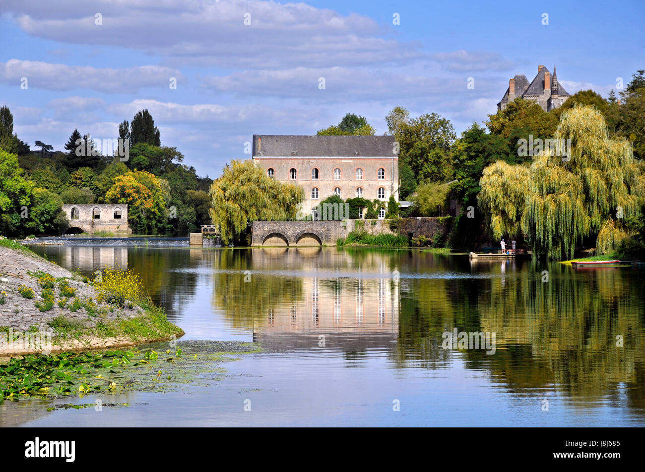 reflection, france, willow tree, country, weeping willow, building ...