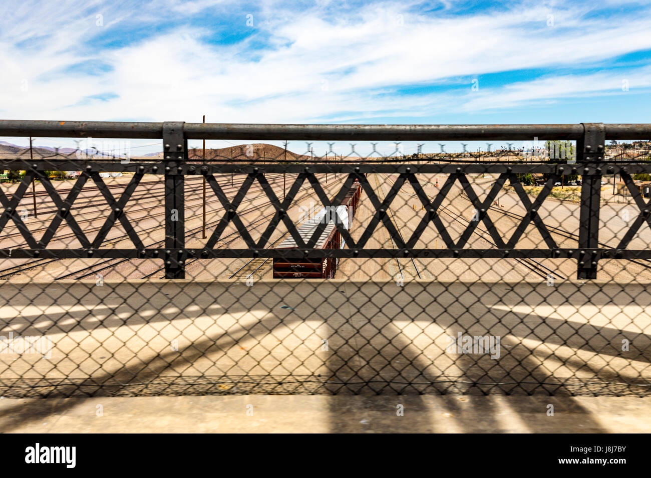 Th old Highway 91 iron bridge over the railroad yard in Barstow ...