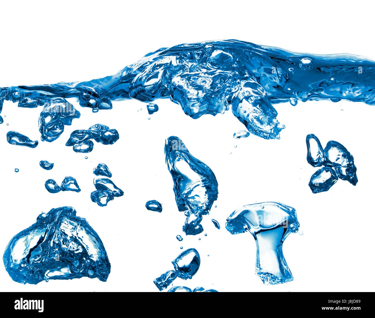 isolated, bubbles, splash, water, blue, motion, postponement, moving ...