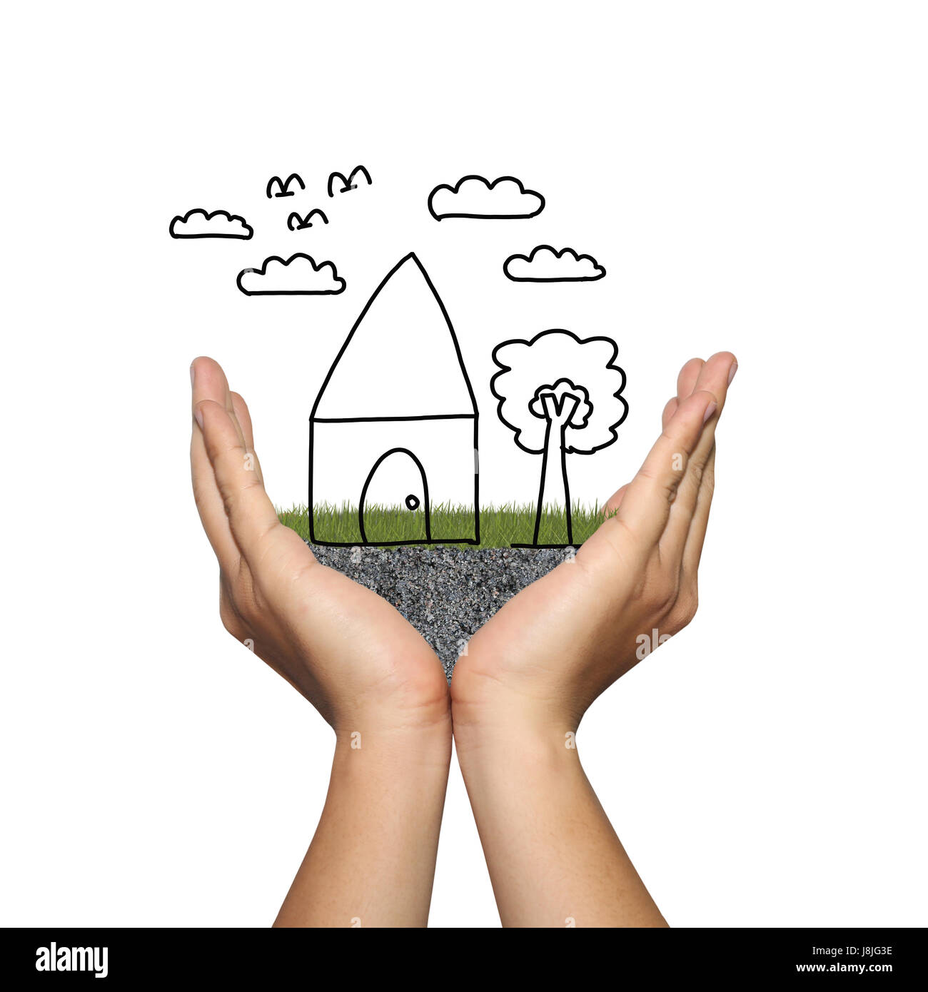 Hands of the businessman in concept of building a house,Hand draw home ...