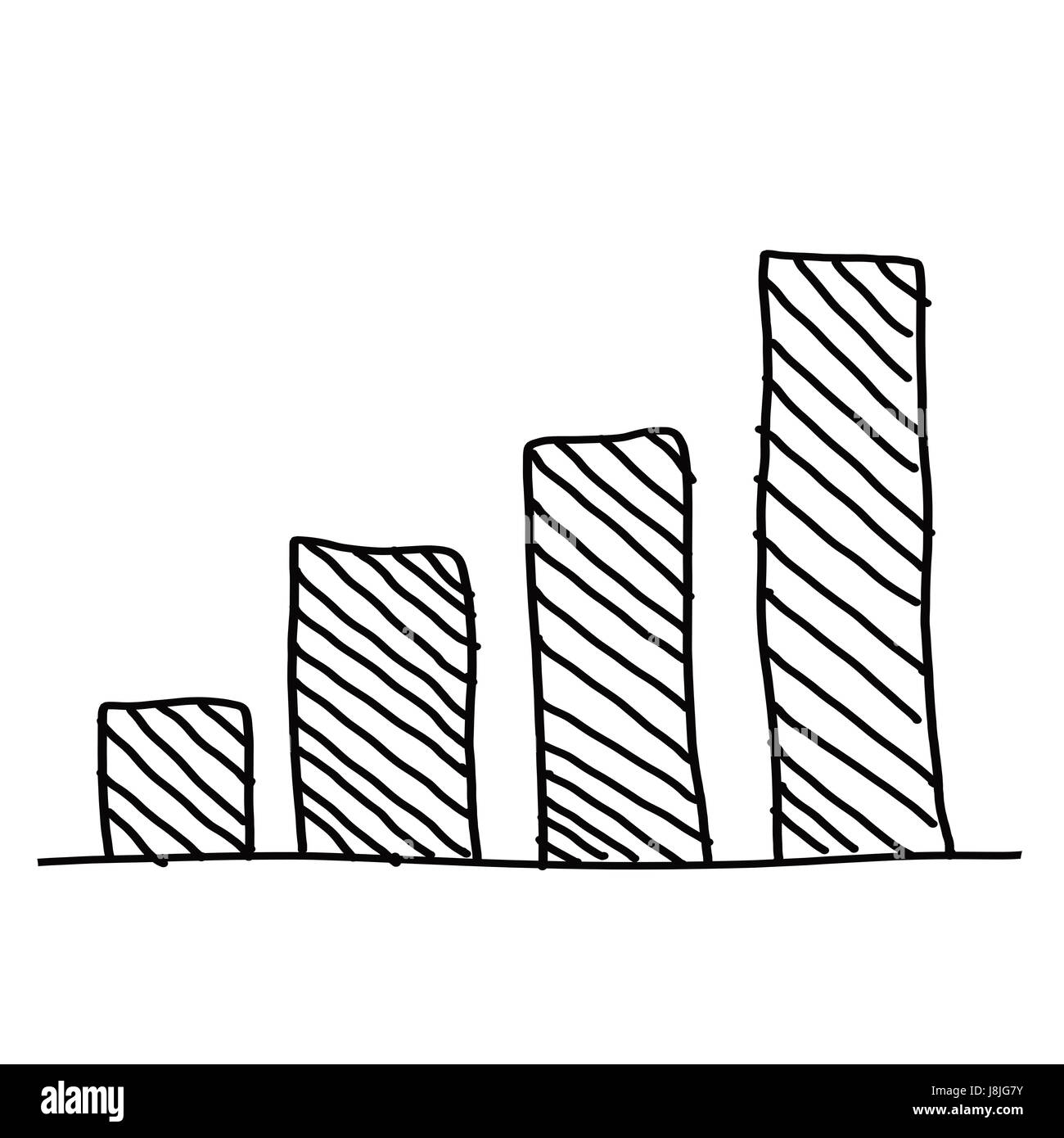 Business bar graph create in the hand drawn isolated on white ...