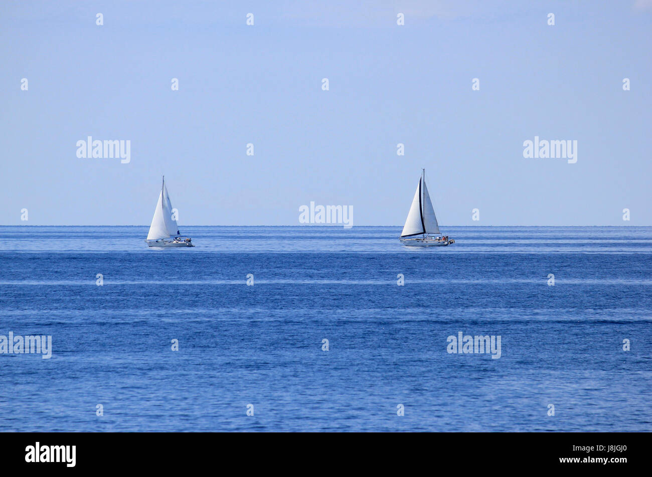blue, horizon, sail, sailing boat, sailboat, boat, ship, two, rowing ...