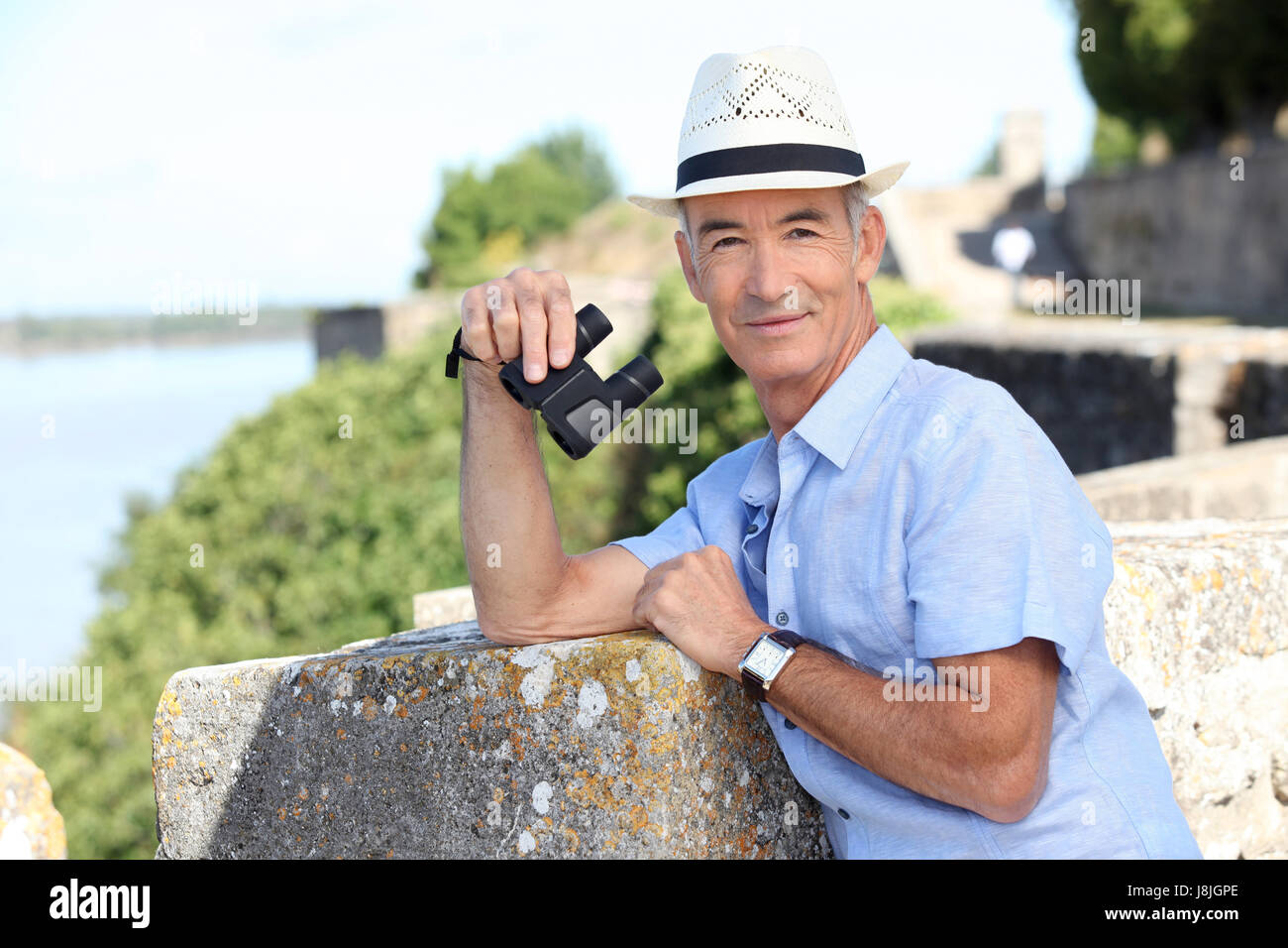 bird, tourism, tourist, citadel, binoculars, castle, watching, observe ...