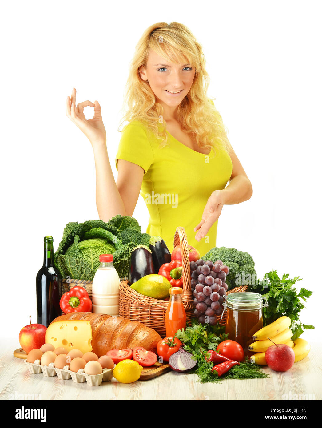 woman, food, aliment, female, basket, fruit, vegetable, grocery, girl ...