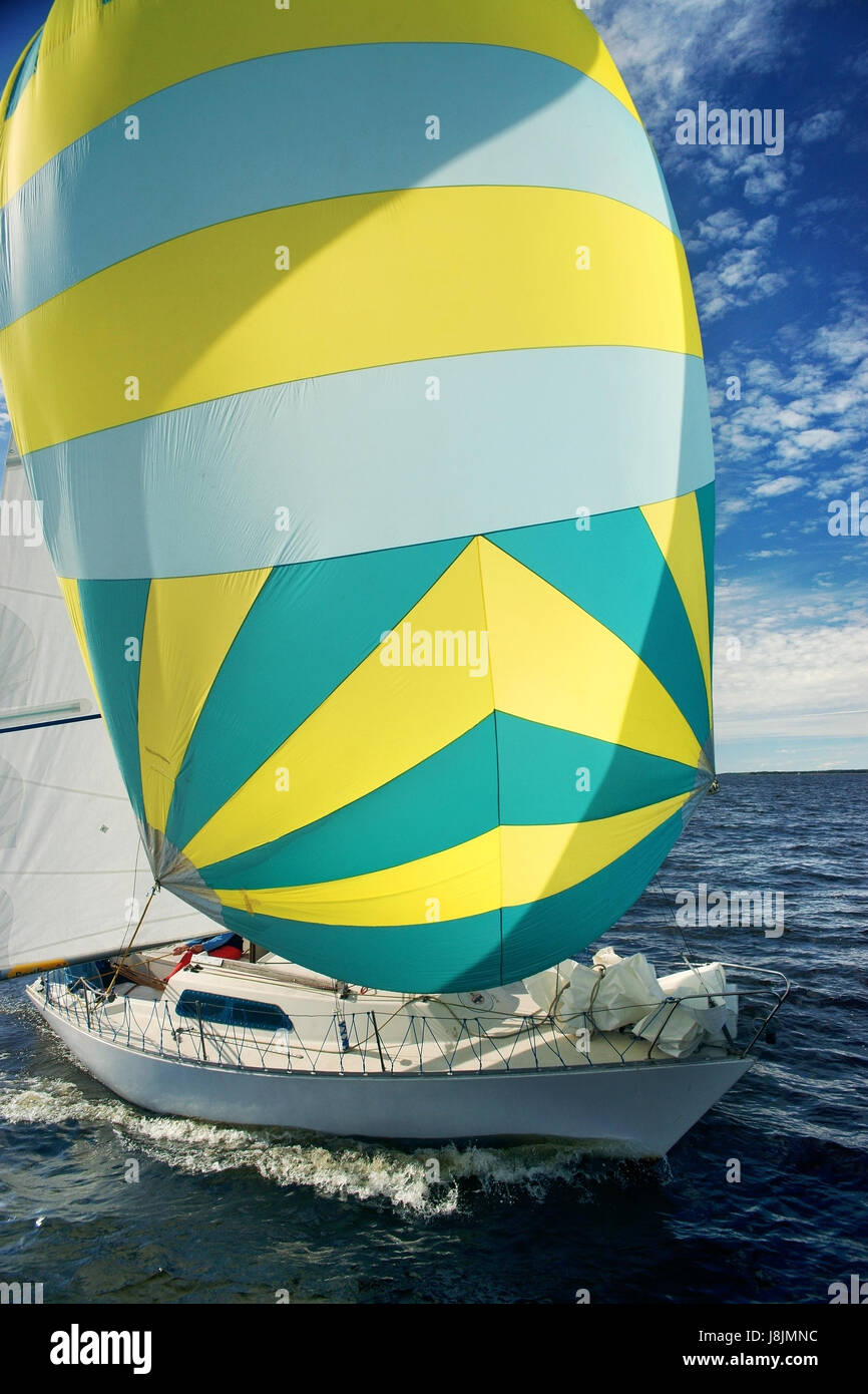 Yachting race. Sailing regatta. Yachts with colorful yellow green gray ...