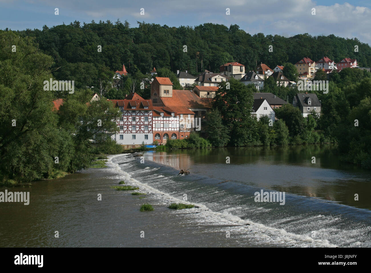 waterfall, hesse, river, water, house, building, hesse, germany, german ...