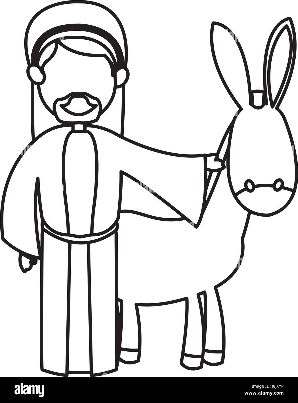 cartoon joseph and donkey standing line image Stock Vector Image & Art ...