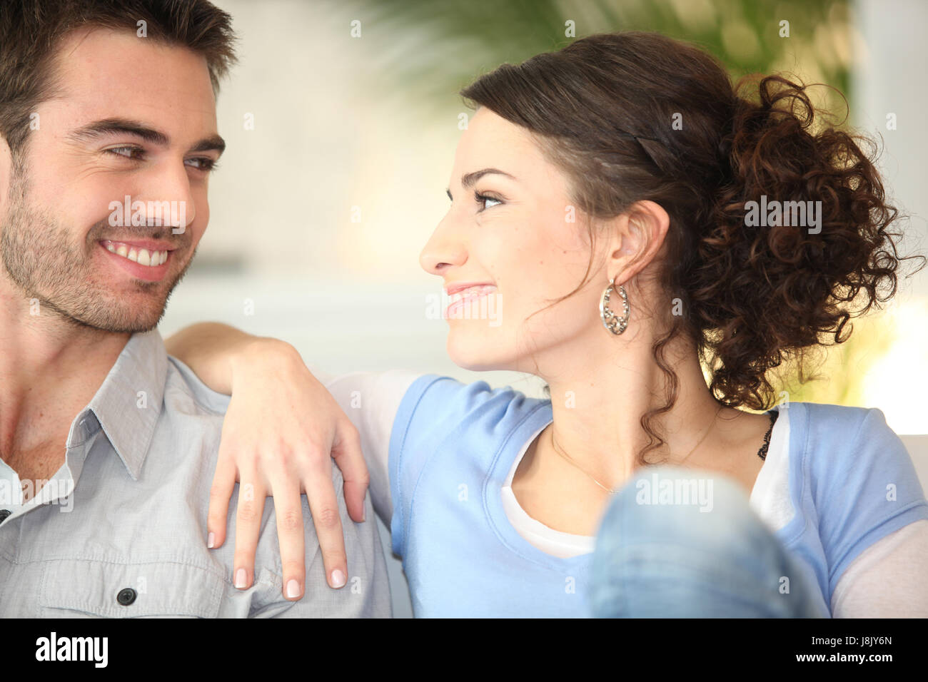 female, couch, charming, embrace, affectionate, delighted, unambitious ...